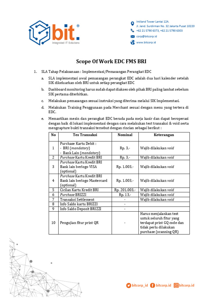 Proses dan SLA Implementasi EDC BRI | PDF