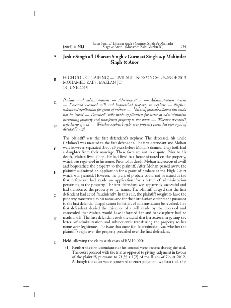 Jasbir Singh Al Dharam Singh V Gurmeet Singh Ap Mahinder Singh Anor | PDF | Lawsuit | Common Law