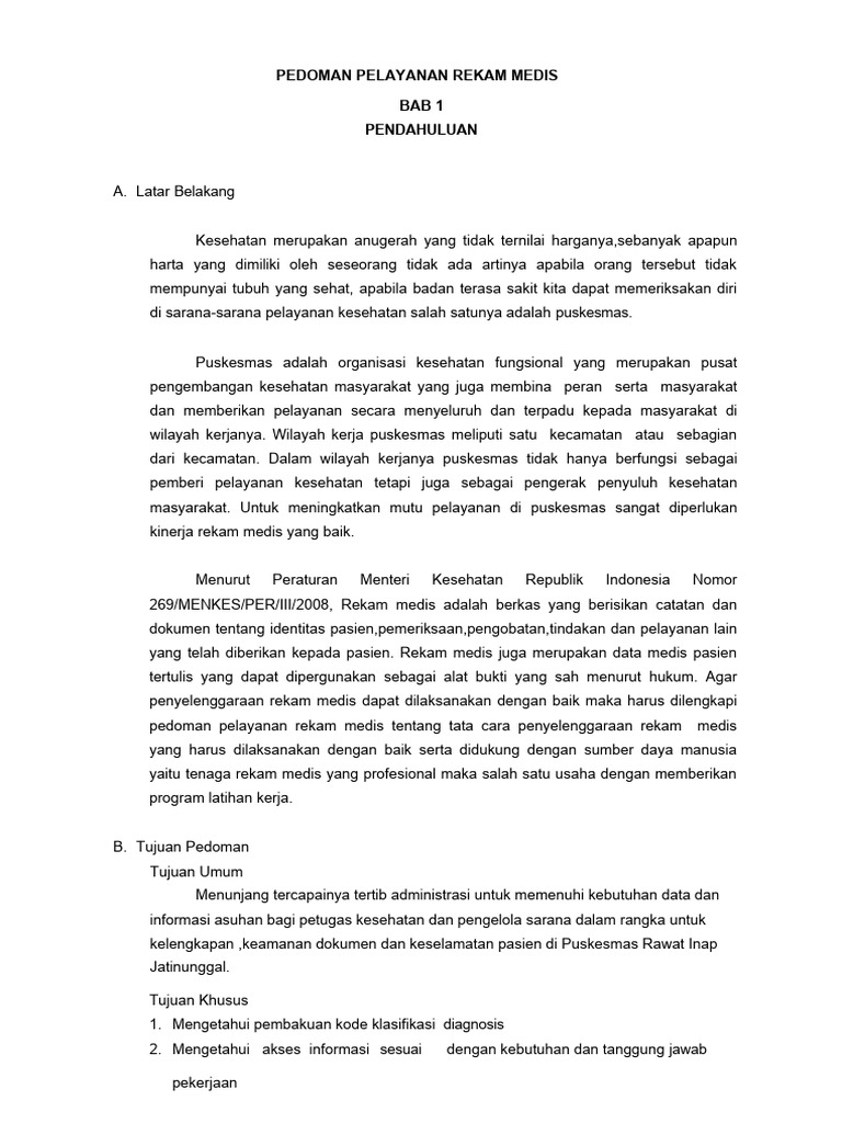 3.8.1 Ep 1 Contoh Pedoman Pelayanan Rekam Medis | PDF
