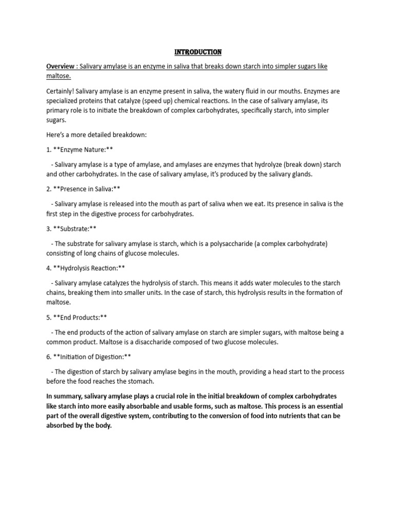 To Study The Digestion Of Starch By Salivary Amylase Pdf Enzyme