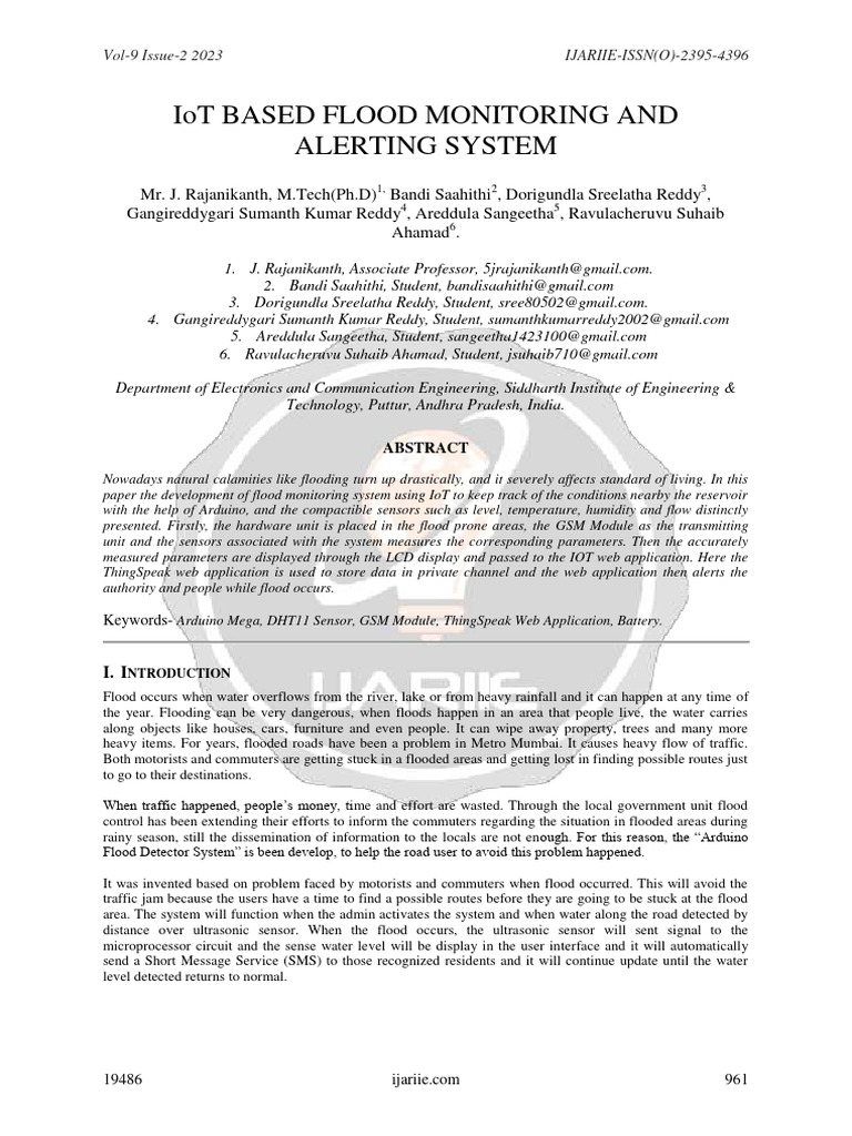 IoT Based Flood Monitoring and Alerting System Ijariie19486 | PDF ...