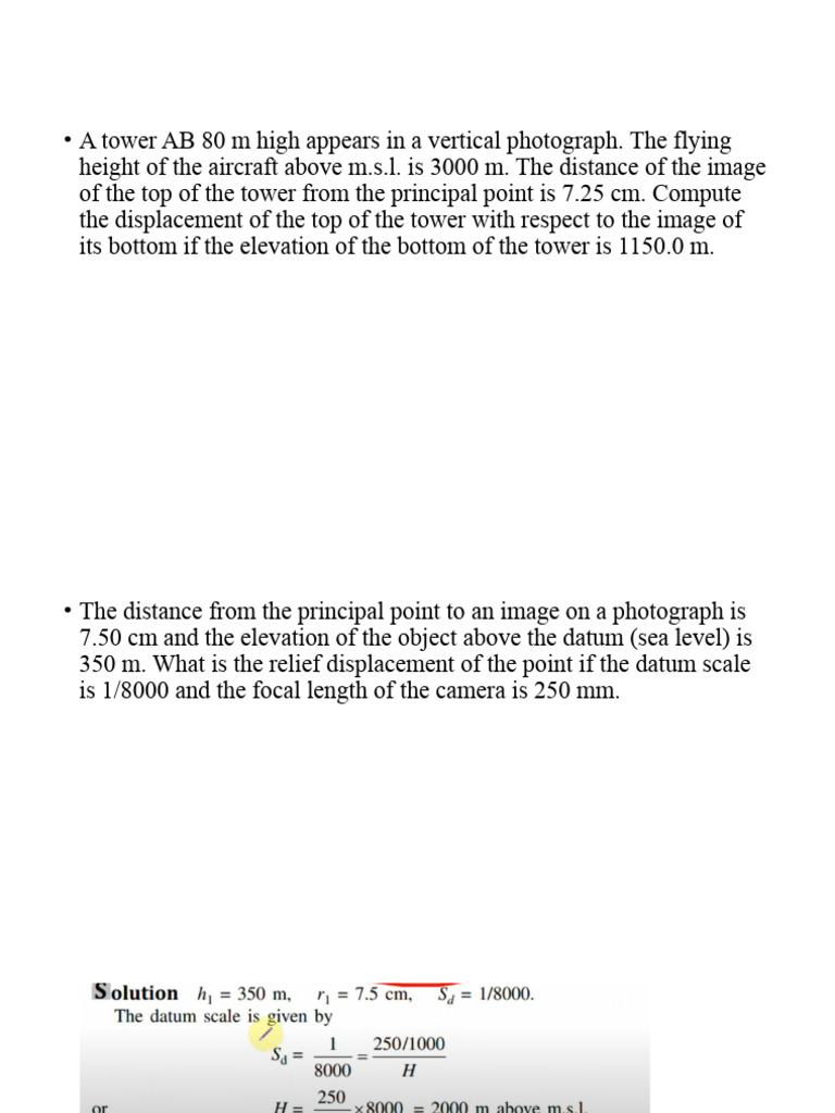 Relief Displacement Numericals | PDF