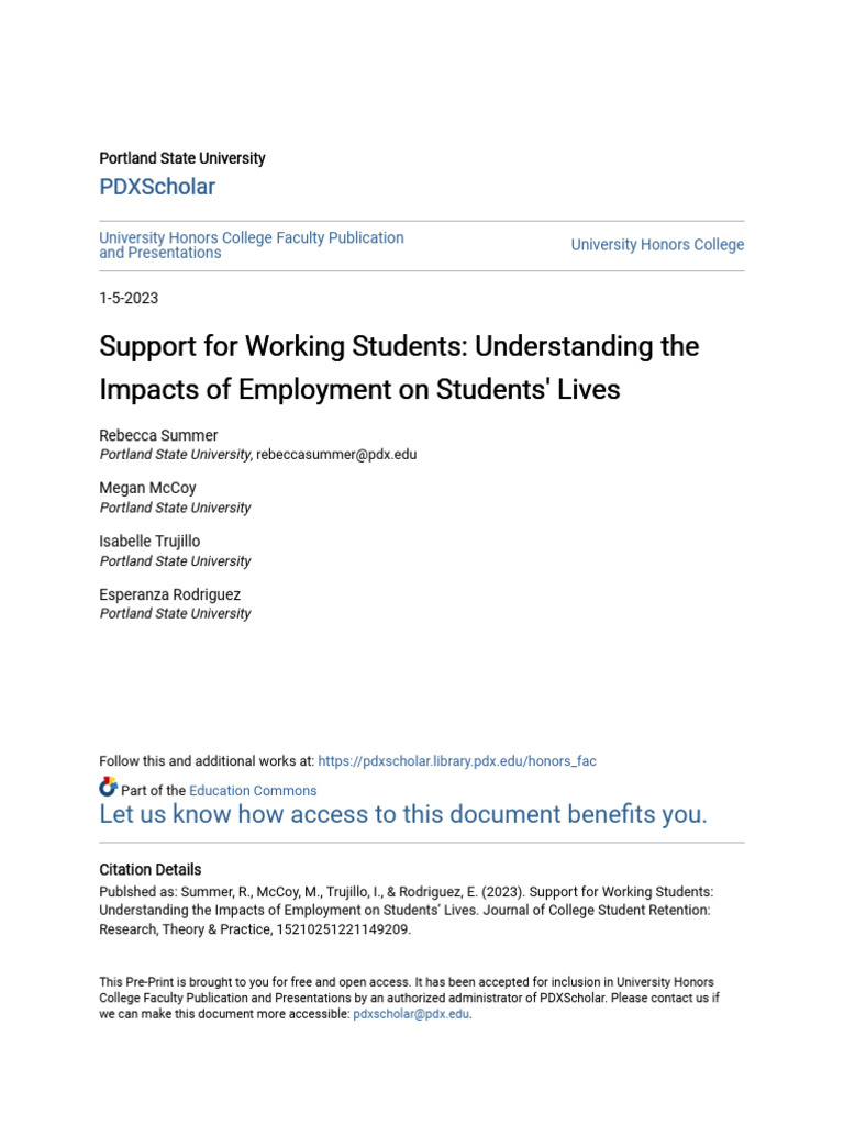 Impacts of Employment on Student Life | PDF | Focus Group ...