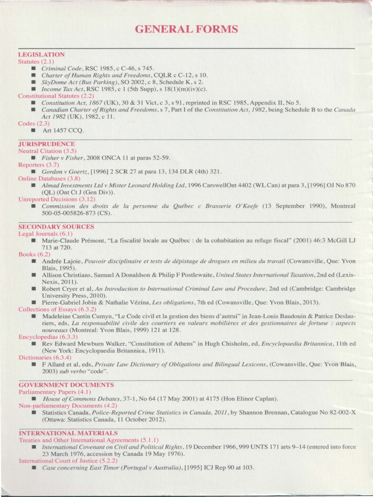 Canadian Legal Citation Guide | PDF | Government | Document