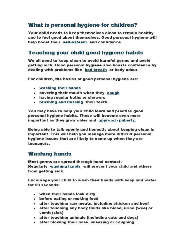 What Is Personal Hygiene For Children | PDF | Hygiene | Hand Washing