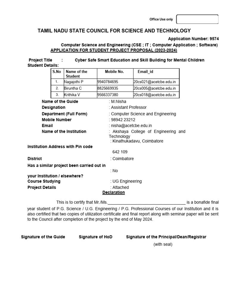 Tamil Nadu State Council For Science and Technology: S.No Name of The ...
