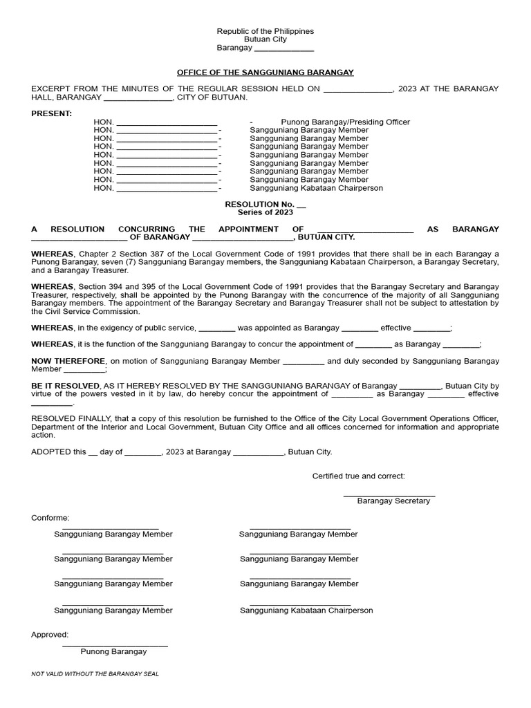 Barangay Appointment Resolution Butuan City | PDF | Government | Justice