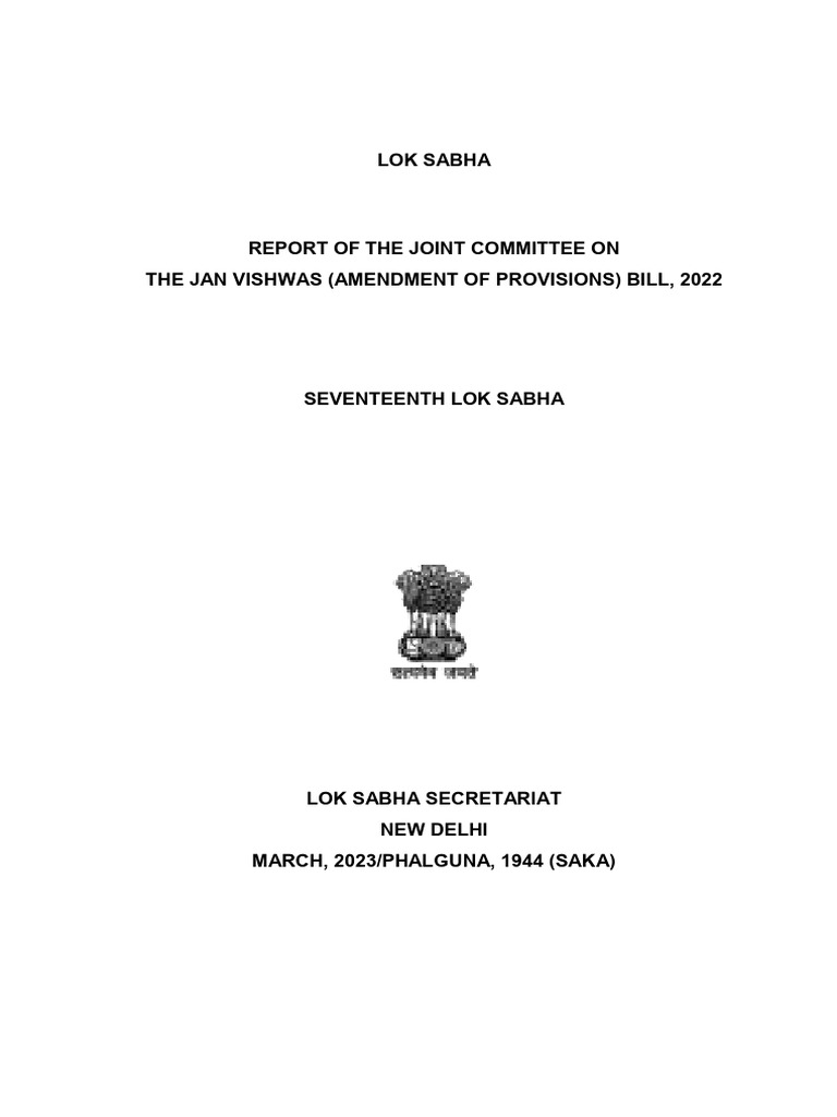17 Joint Committee On The Jan Vishwas (Amendment of Provisions) Bill ... 17 Joint Committee On The Jan Vishwas (Amendment of Provisions) Bill ...