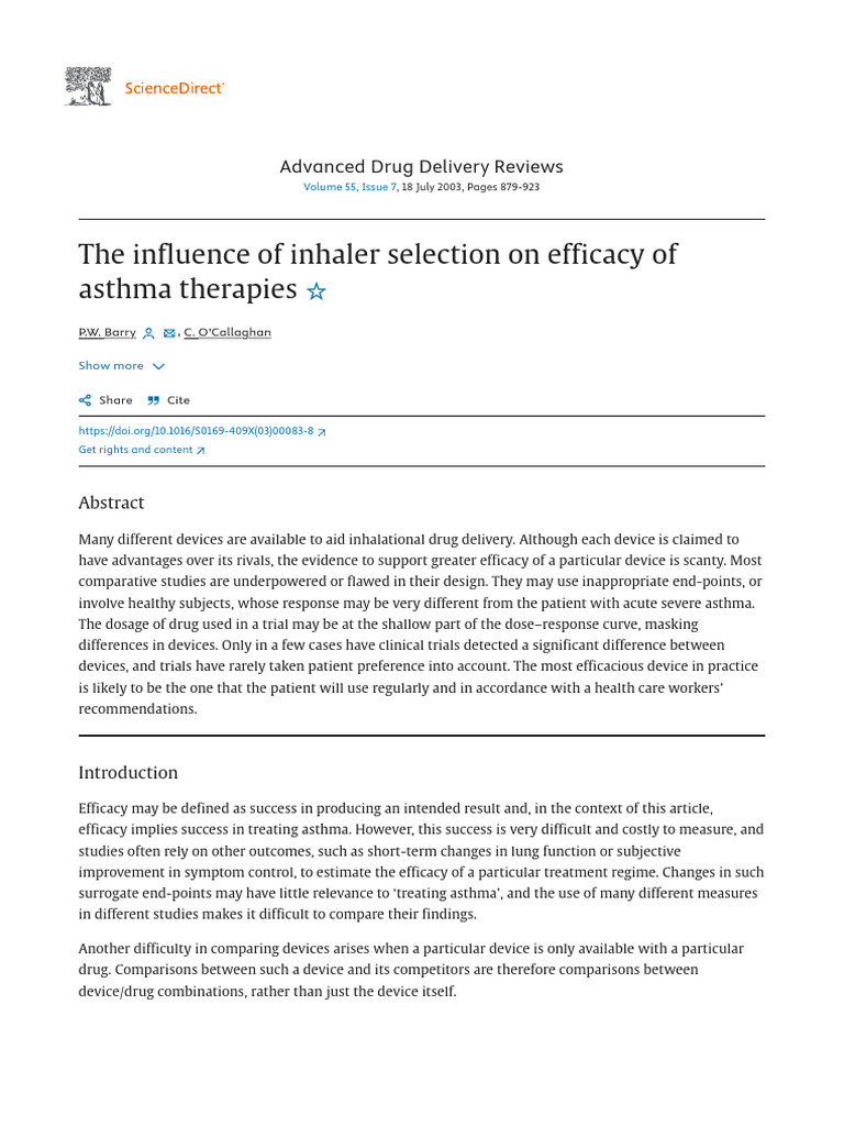 The Influence of Inhaler Selection On Efficacy of Asthma Therapies ...