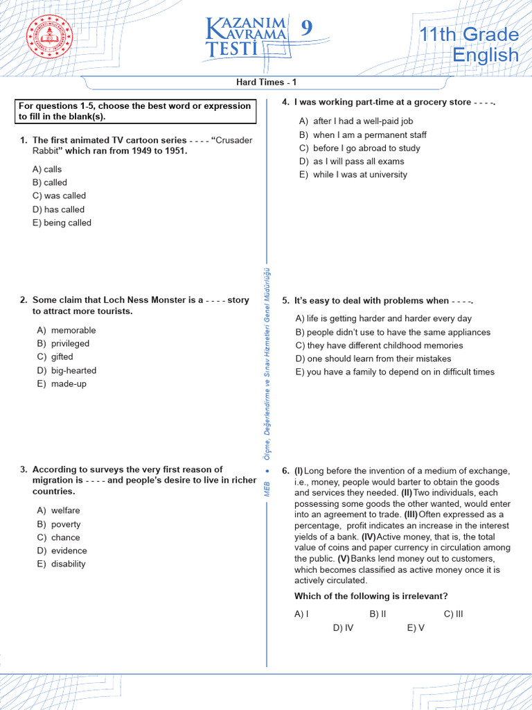 11th Grade English English | PDF