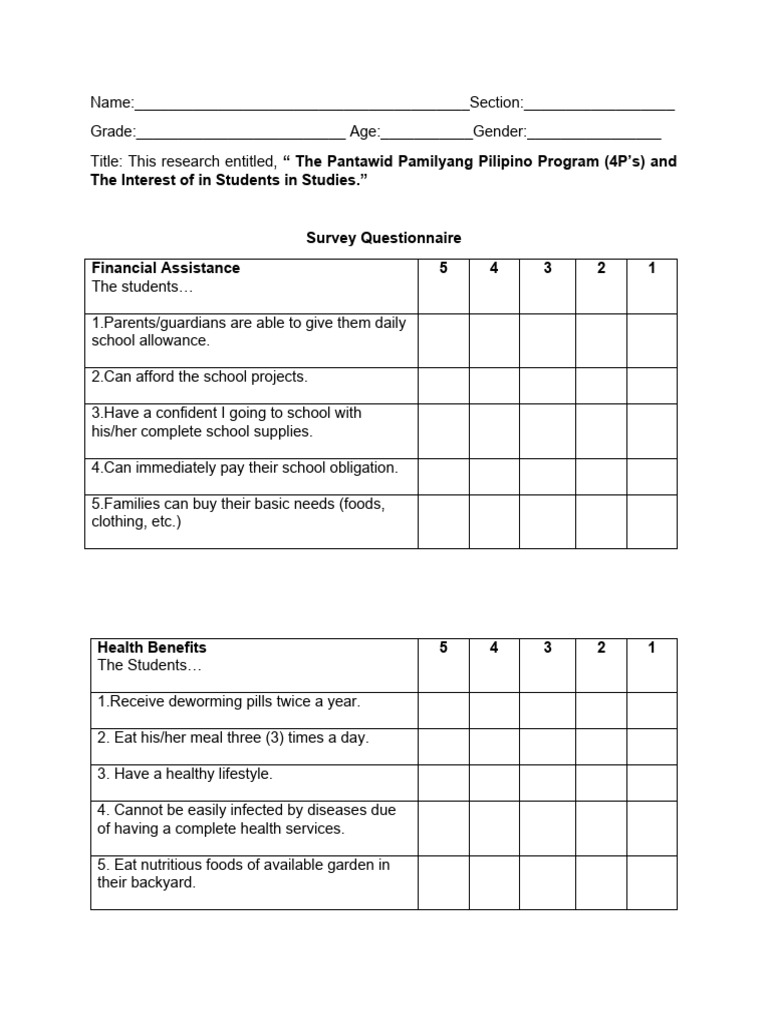 Sample Questionnaire For The 4Ps 2 | PDF | Career & Growth