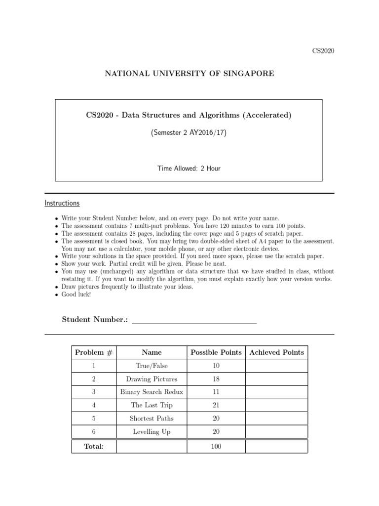 CS2020 1617 Semester 2 | PDF | Computer Programming | Algorithms