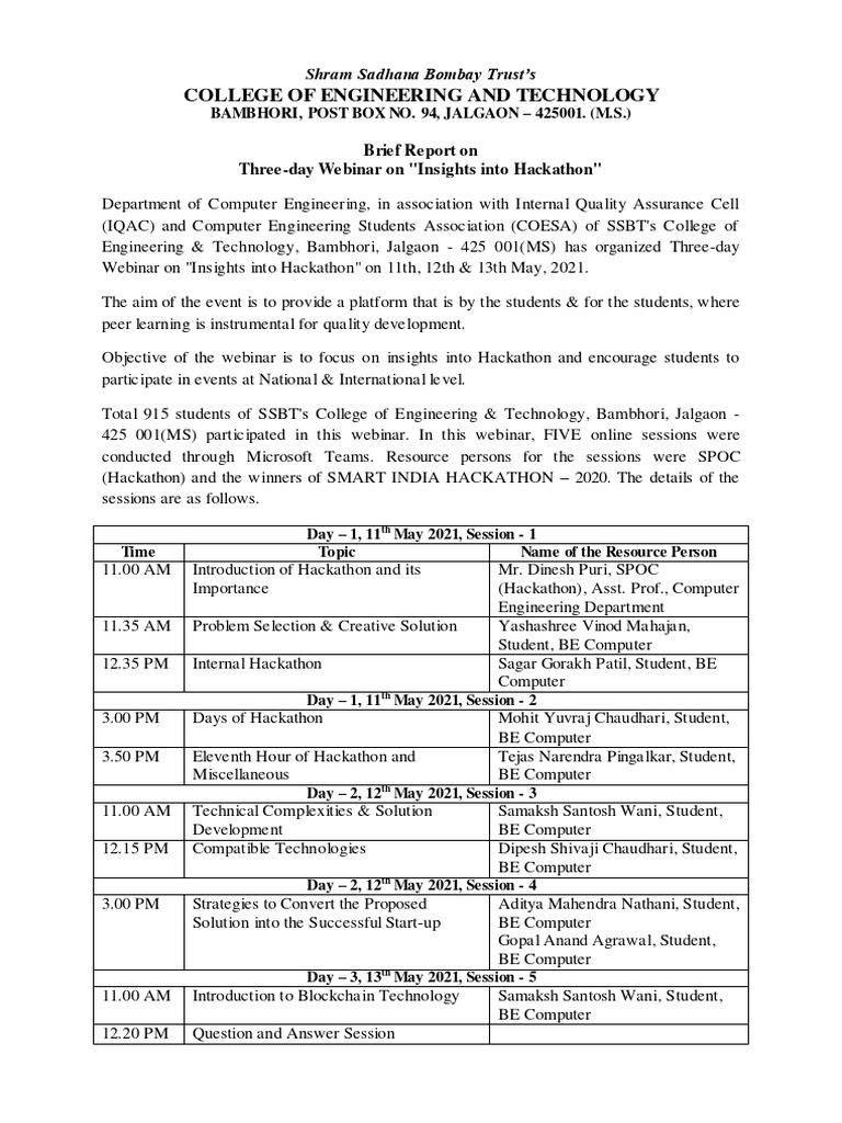 Event Report Insights Into Hackathon | PDF | Computing