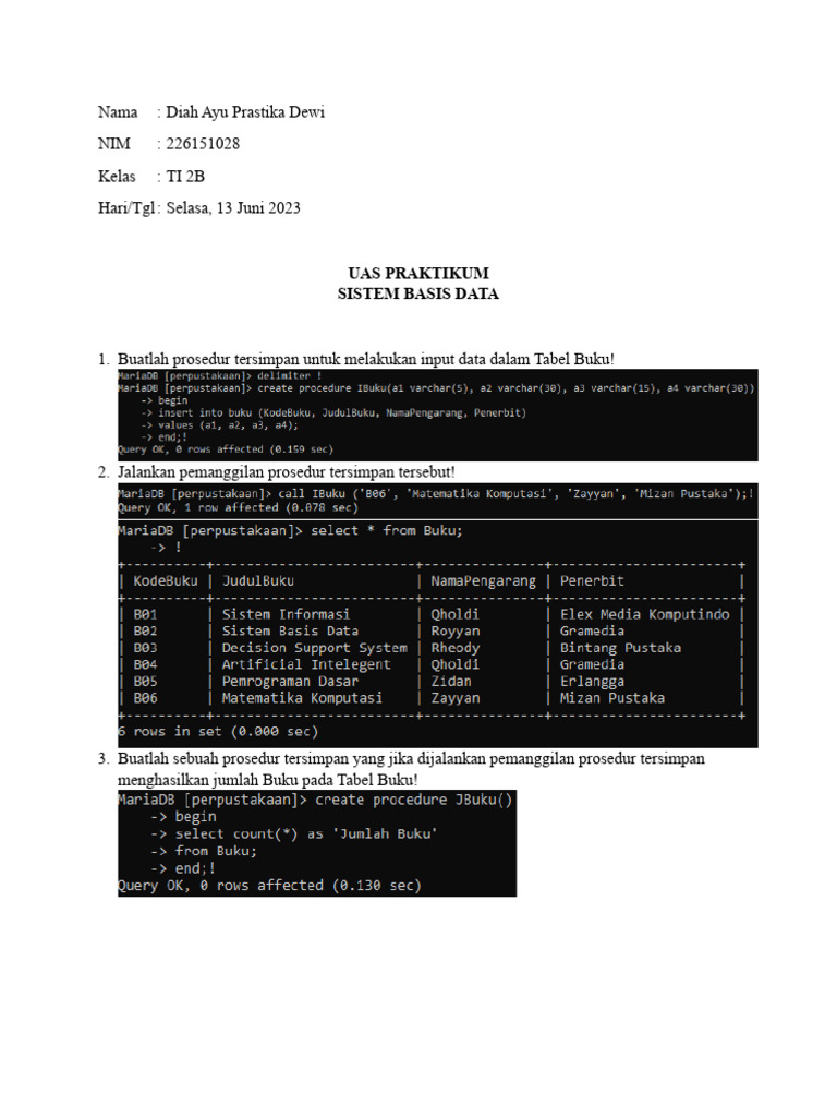 UAS Praktikum Basis Data | PDF | Karier & Perkembangan