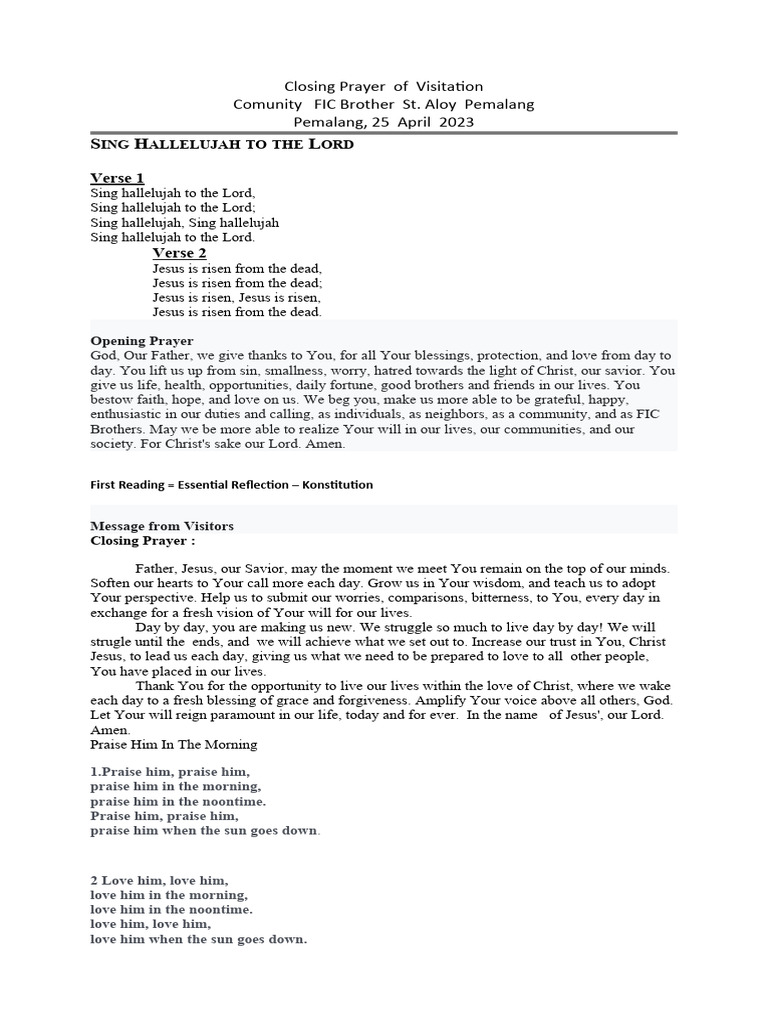 FIC Brothers' Closing Prayer | PDF