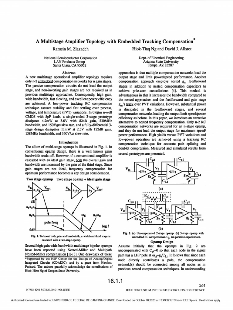 A Multistage Amplifier Topology With Embedded Tracking Compensation | PDF | Operational ...