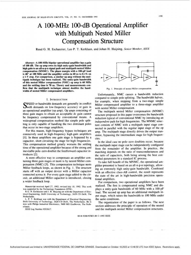 A 100-MHz 100-dB Operational Amplifier With Multipath Nested Miller ...