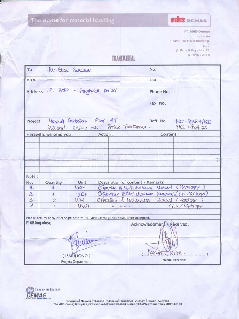 Contoh Document Transmittal | PDF