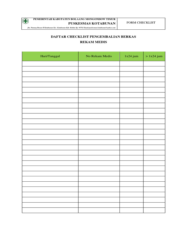 Daftar Checklist Pengembalian Berkas RM | PDF