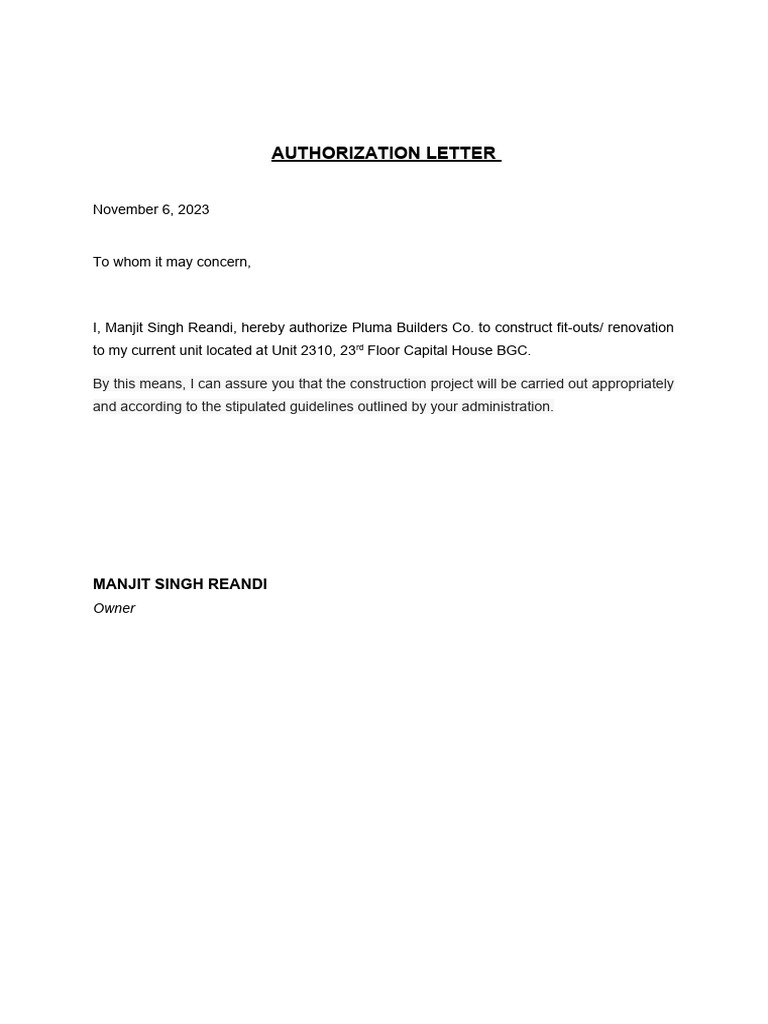Authorization Letter | PDF