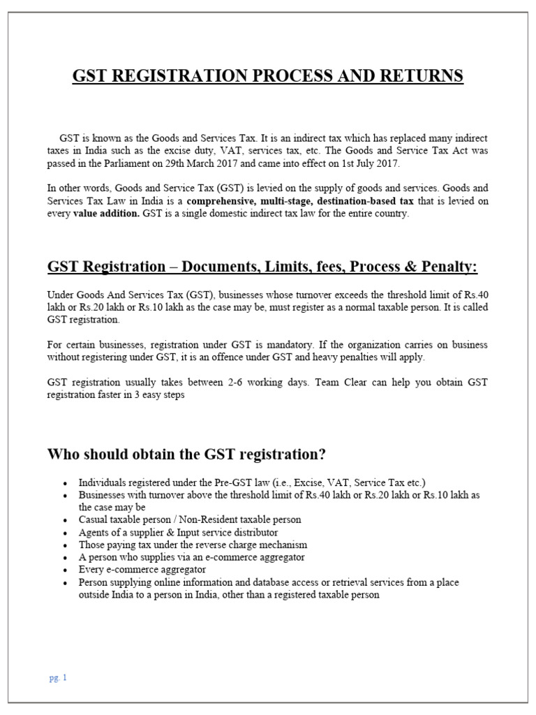 GST Registration Process and Returns | PDF | Taxes | Payments