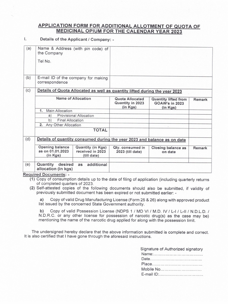 Application Form Quota Medicinal Opium | PDF