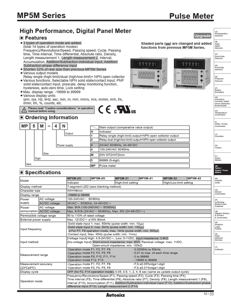 Pulse Meter (MP5 Series) Autonics Data Sheet | PDF | Power Supply ...
