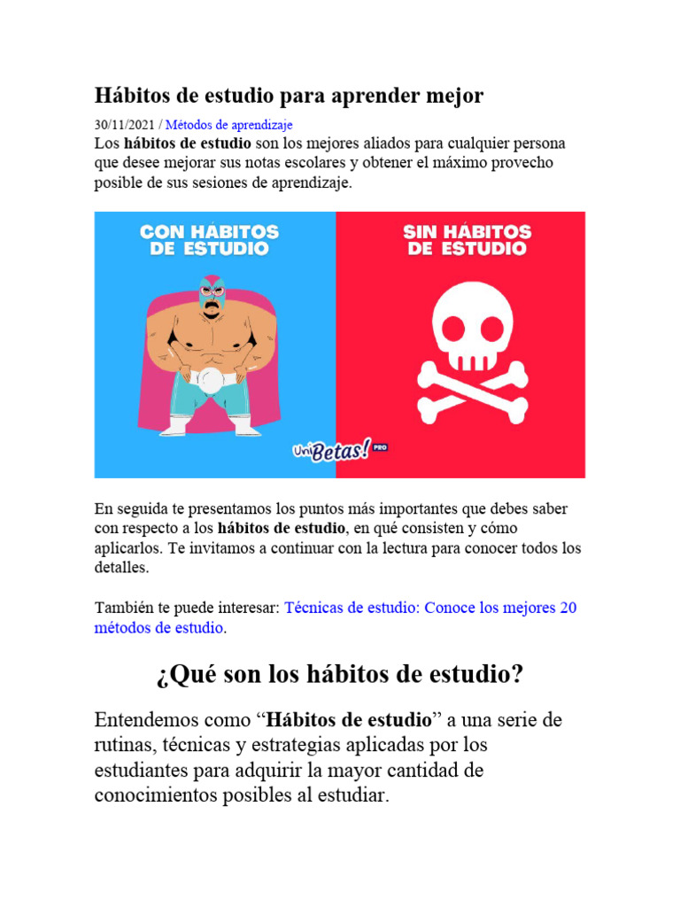 Hábitos de Estudio para Aprender Mejor | PDF | Aprendizaje ...