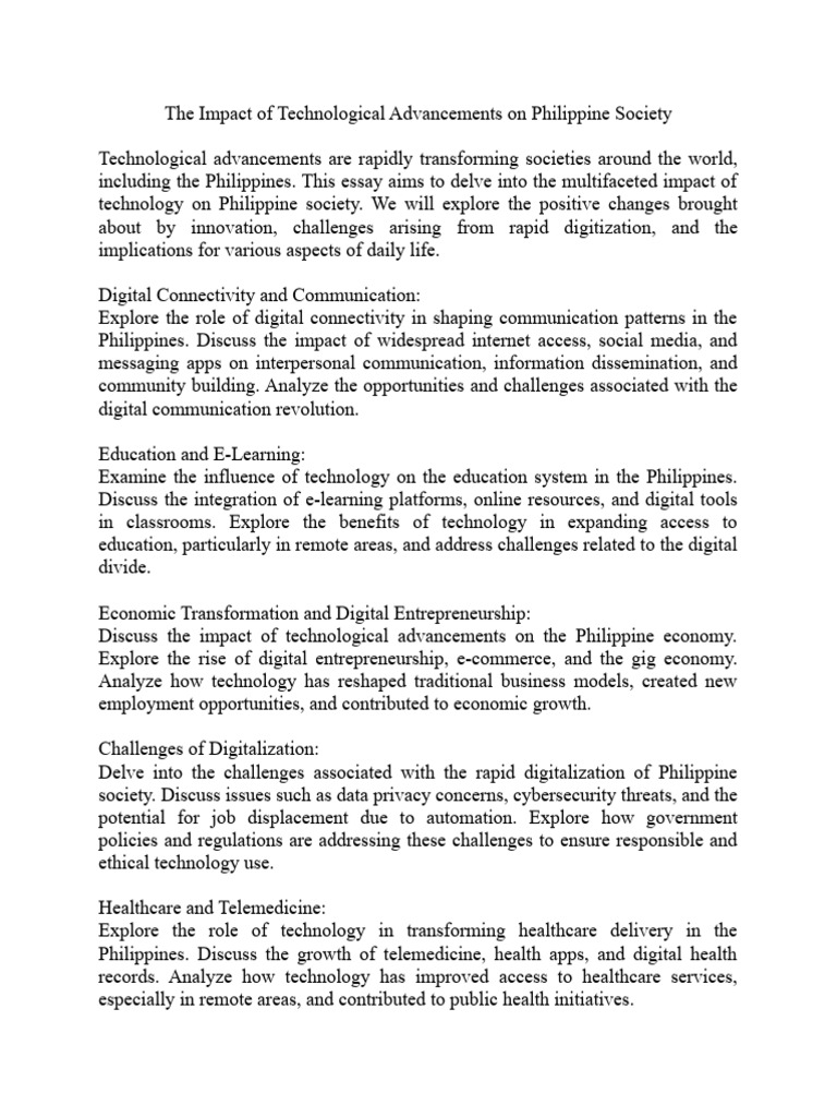 The Impact of Technological Advancements On Philippine Society | PDF ...