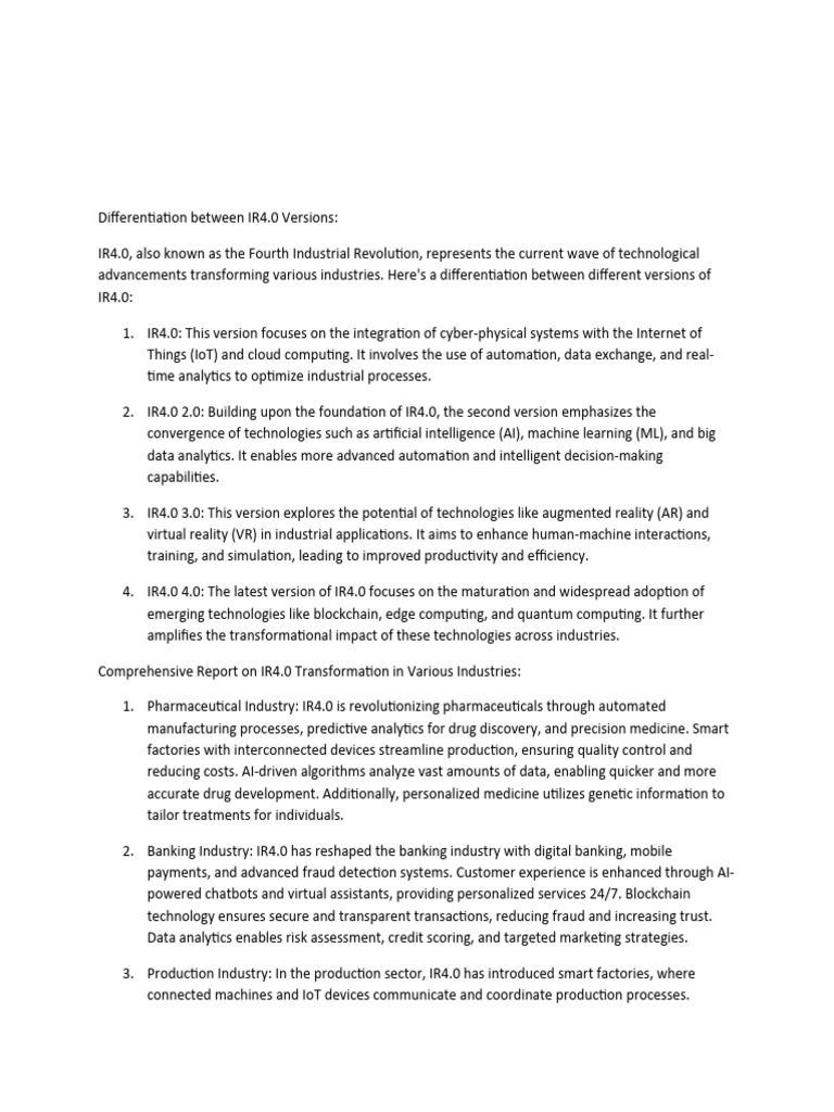 Differentiation Between IR4 | PDF | Internet Of Things | Automation