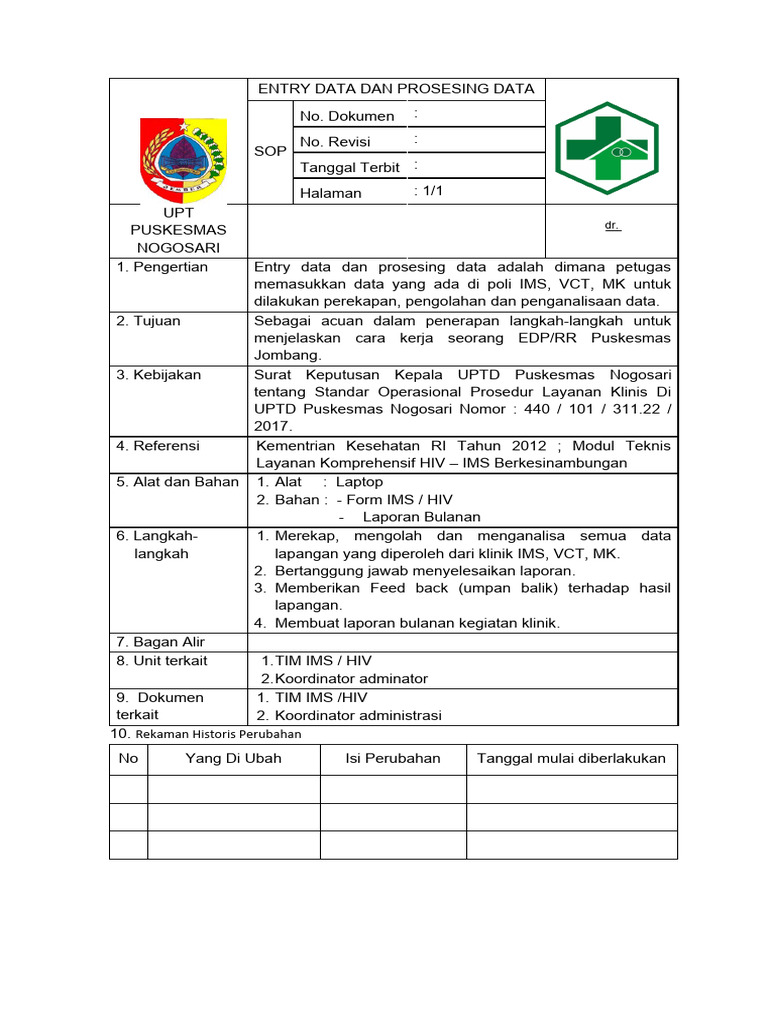 SOP Entry dan Proses Data Puskesmas | PDF