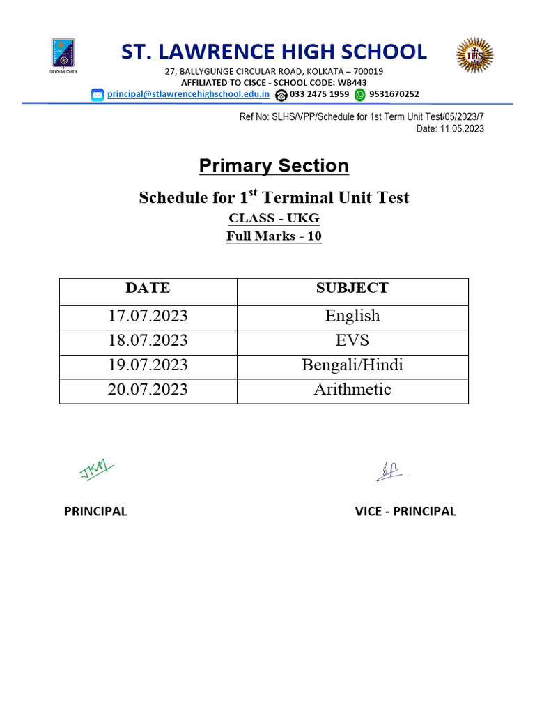 1st Terminal Unit Test For CL UKG | PDF