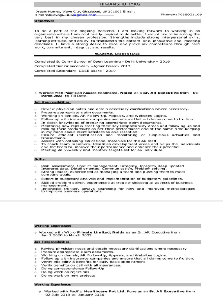 Himanshu Tyagi Resume Healthcare | PDF