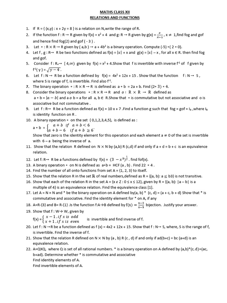 Class Xii Maths Project | PDF | Algebra | Mathematical Relations