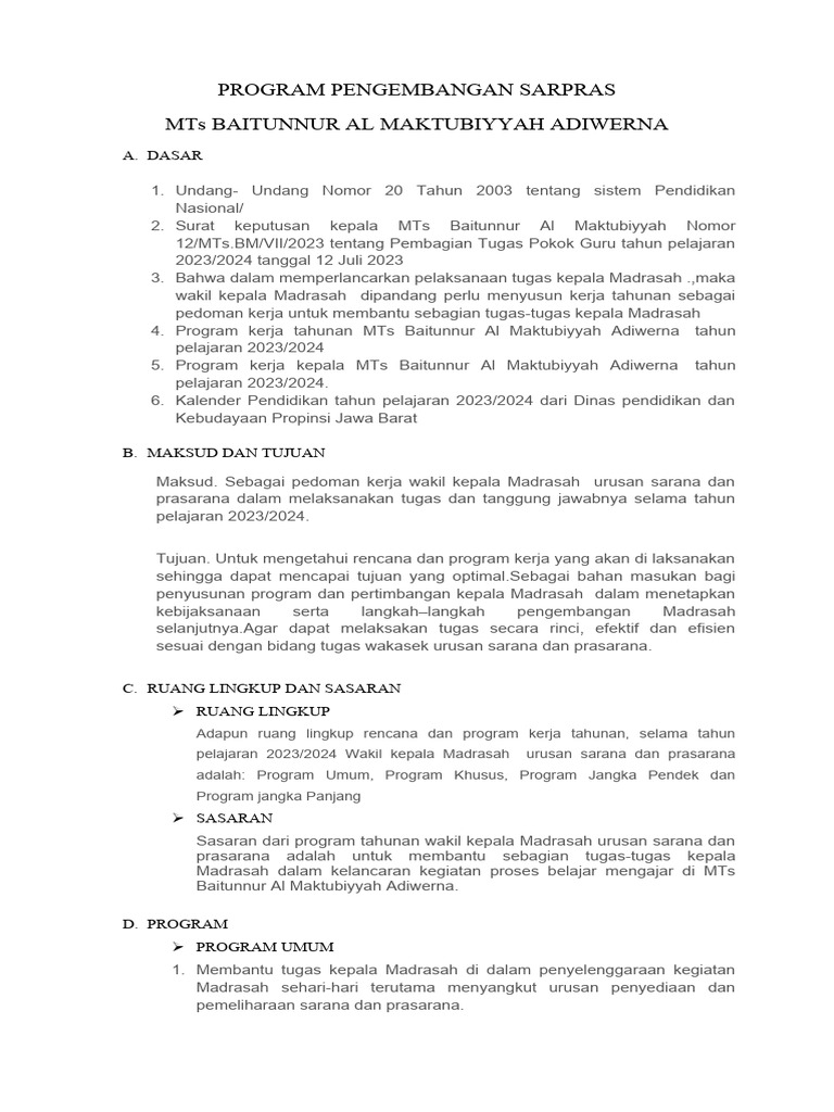 Program Pengembangan Sarpras | PDF