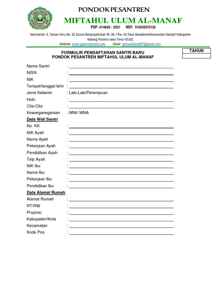 Formulir Santri Baru | PDF