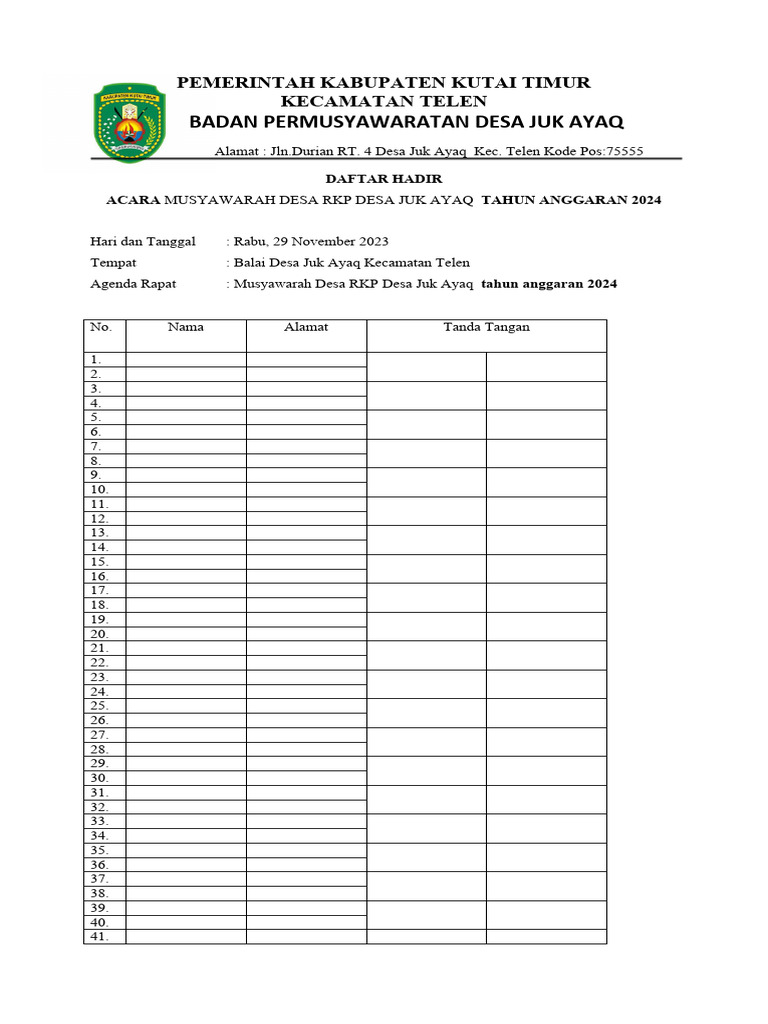 Undangan Musdes RKP Desa Juk Ayaq 2024 | PDF