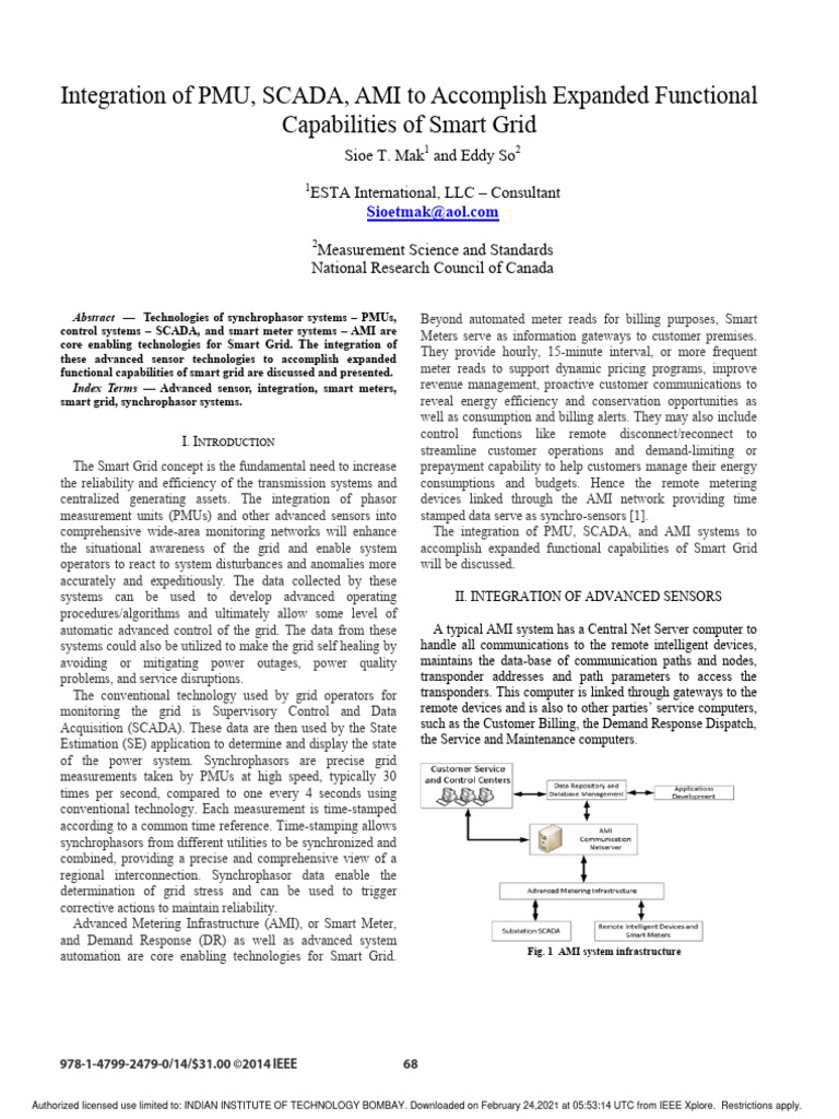 Integration of PMU, SCADA, AMI To Accomplish Expanded Functional Capabilities of Smart Grid ...