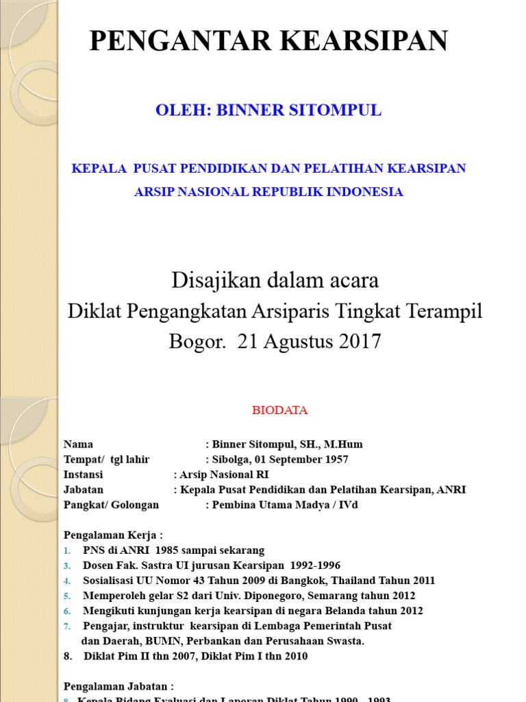 Diklat Pengangkatan Arsiparis Terampil 2017 - Binner | PDF