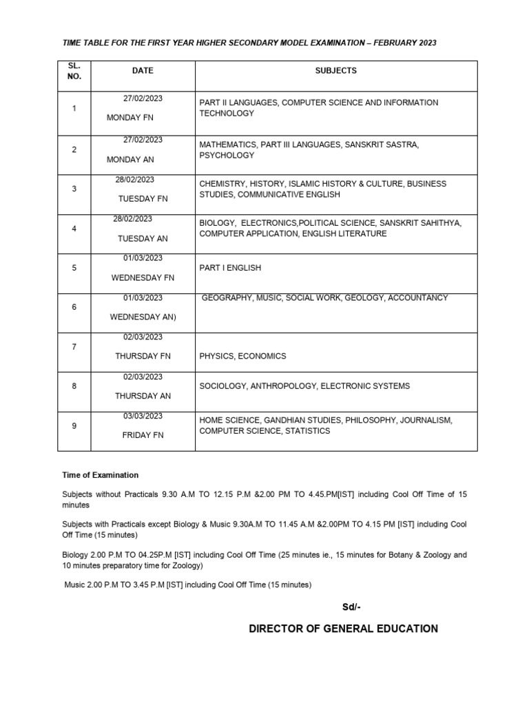 First Year Exam Schedule 2023 | PDF