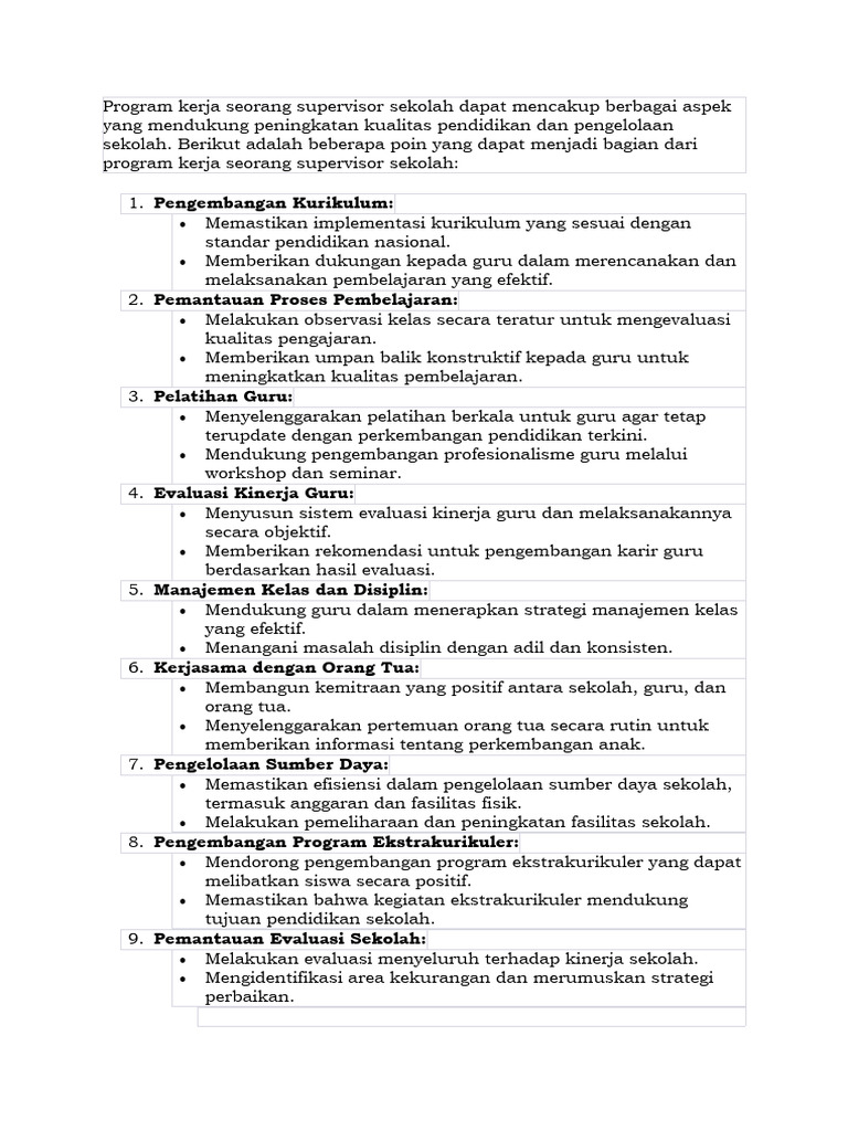 Program Kerja Supervisor | PDF