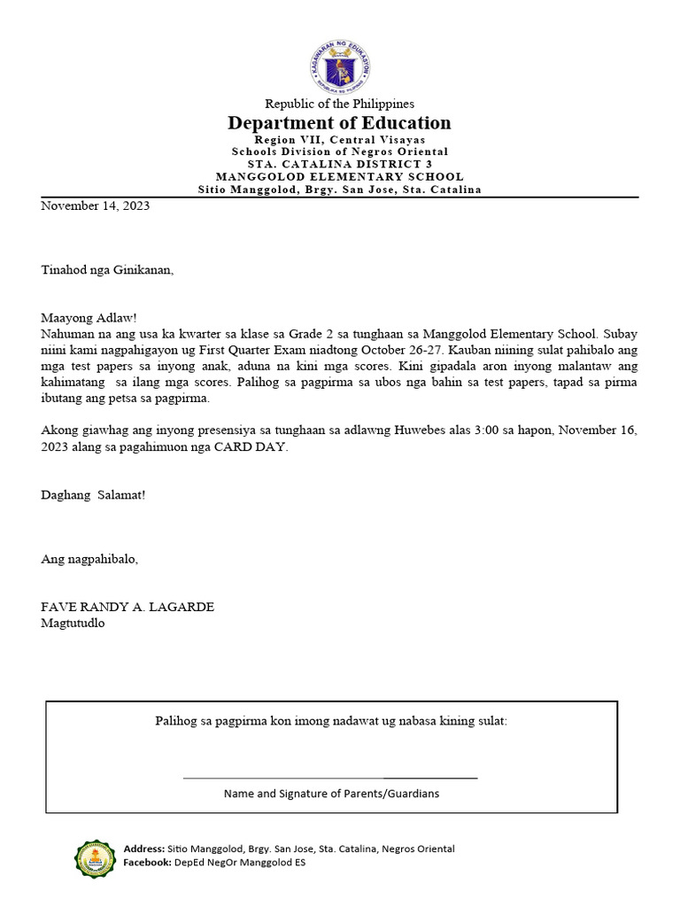 Communication Letter To Parents | PDF