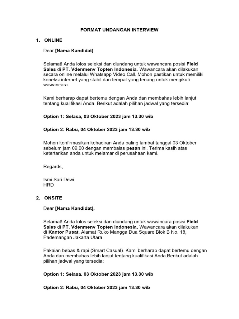Format Undangan Interview | PDF