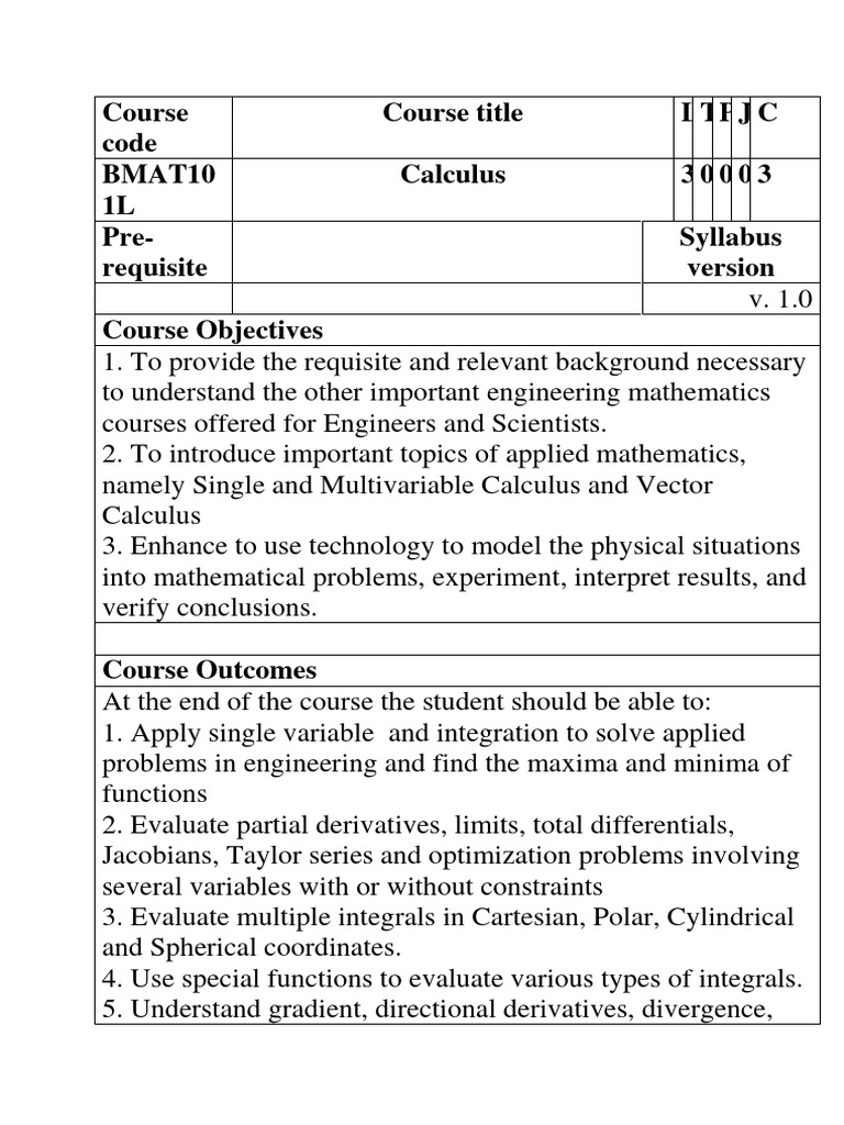 BMAT101L Calculus | PDF | Integral | Derivative
