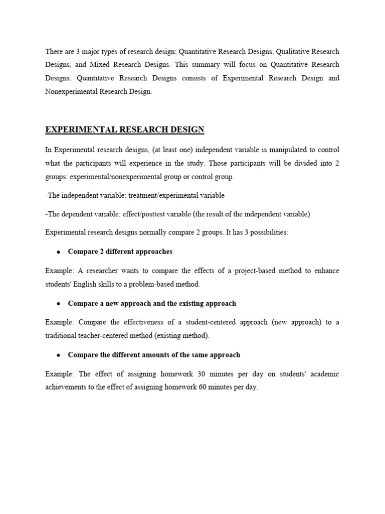 Quantitative Research Designs | PDF | Design Of Experiments | Experiment