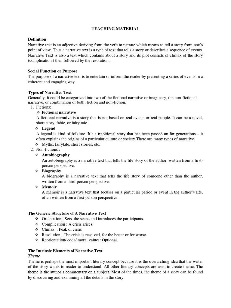 TEACHING MATERIAL Narrative | PDF | Narration | Narrative