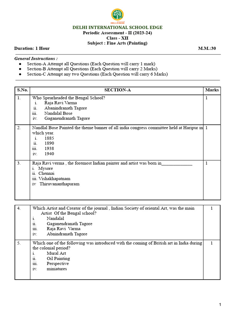 Class 12 Fine Arts Painting Exam Paper | PDF | Paintings | Aesthetics