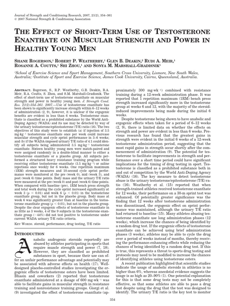 The Effect of Short-Term Use of Testosterone Enanthate On Muscular ...