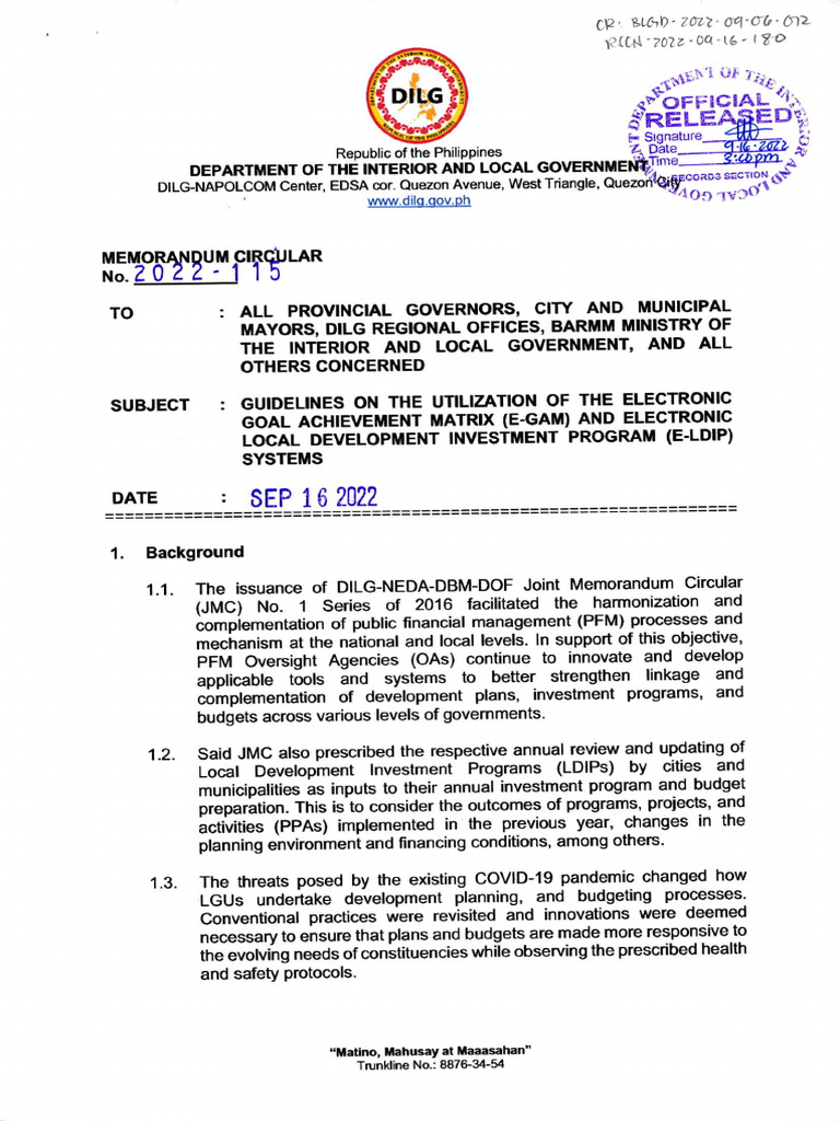 DILG MC No. 2022-115 | PDF