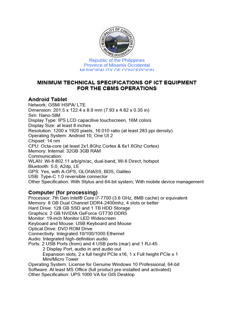 Attachment 4 - Minimum Technical Specifications of ICT Equipment | PDF